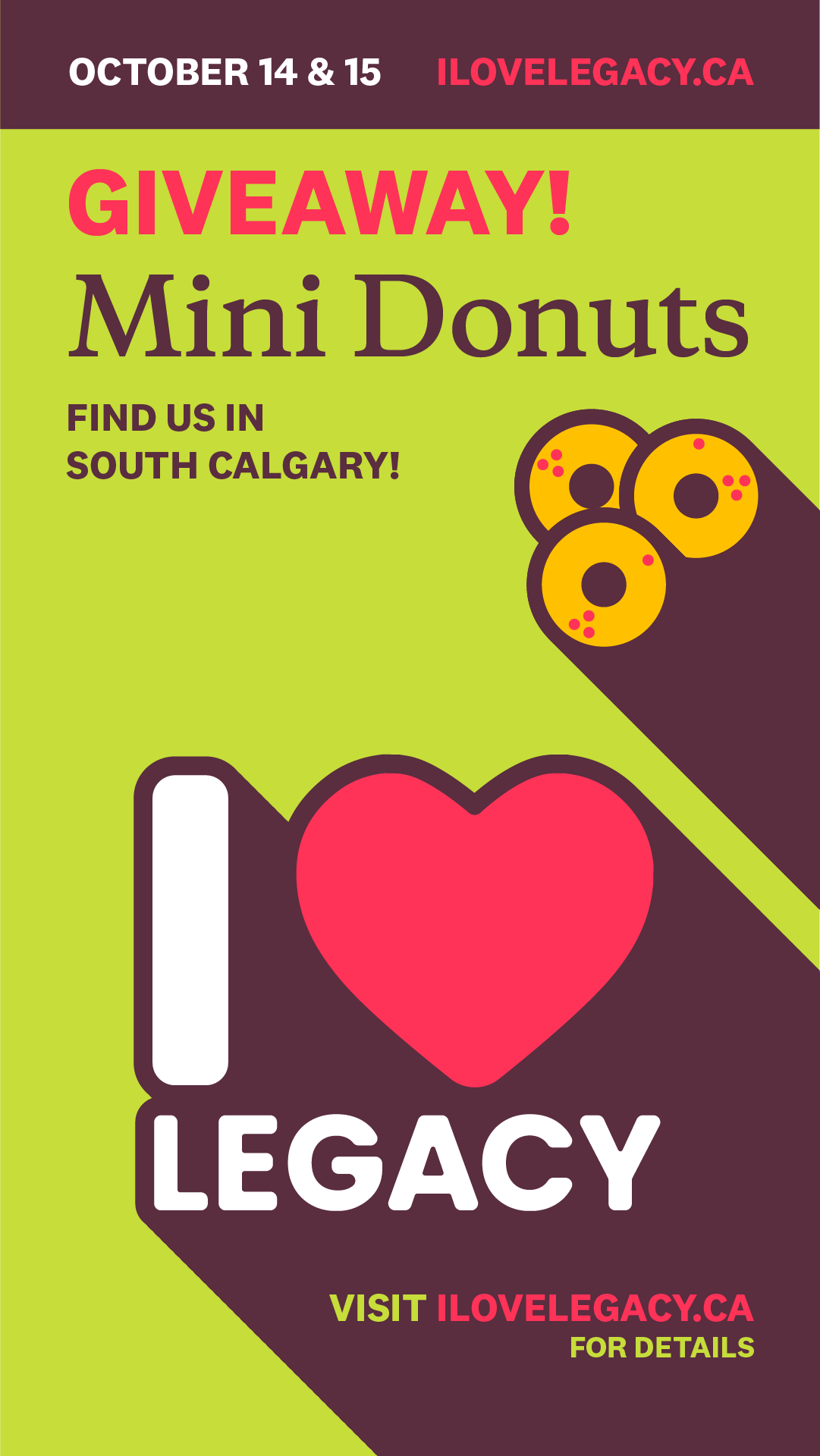 I Love Legacy – Complimentary Mini Donut Pop-Ups + Week of Giveaways!
