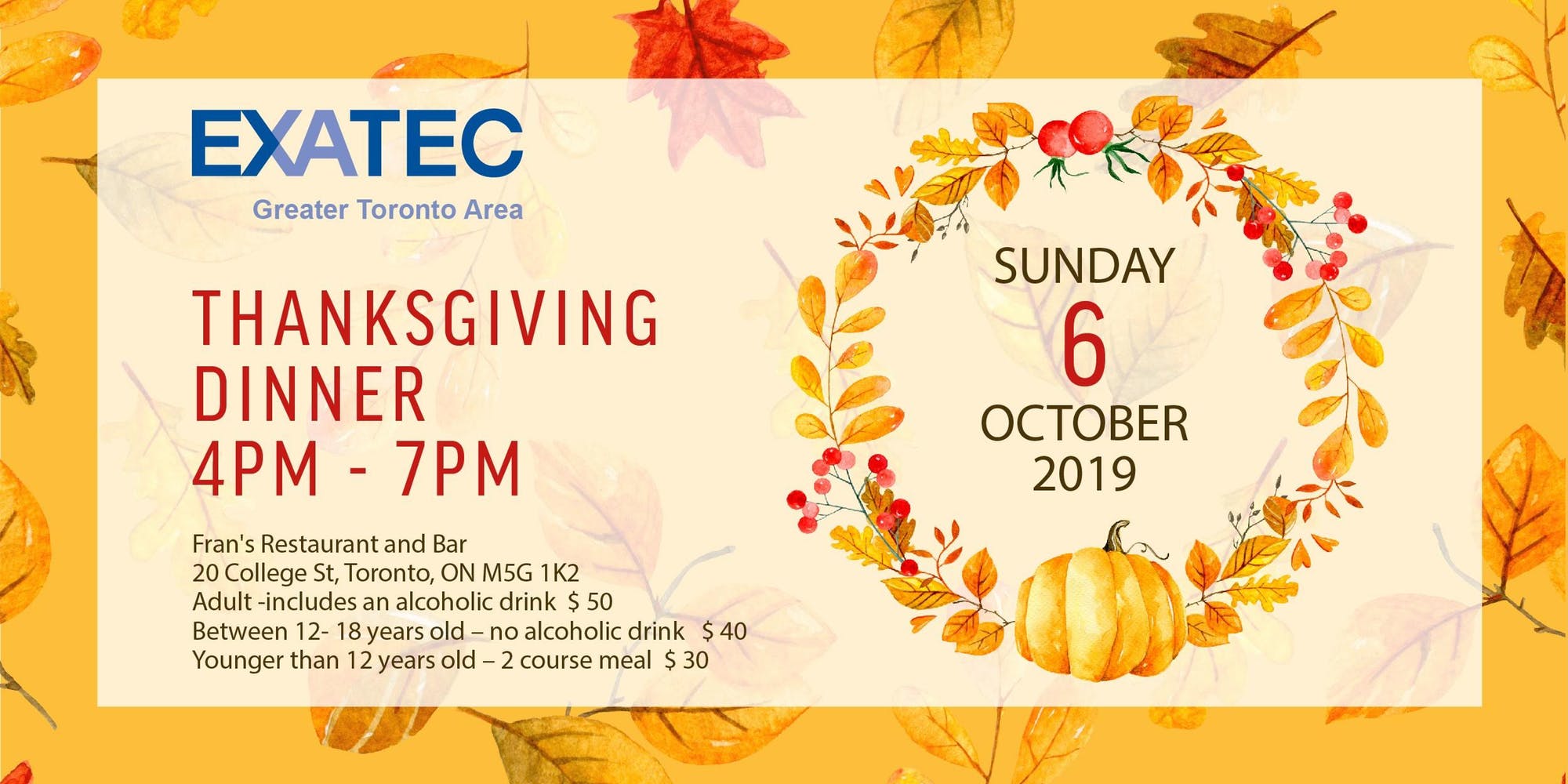 EXATEC GTA Thanksgiving Dinner Fran s Restaurant And Bar 20 College exatec-gta-thanksgiving-dinner-fran-s-restaurant-and-bar-20-college
