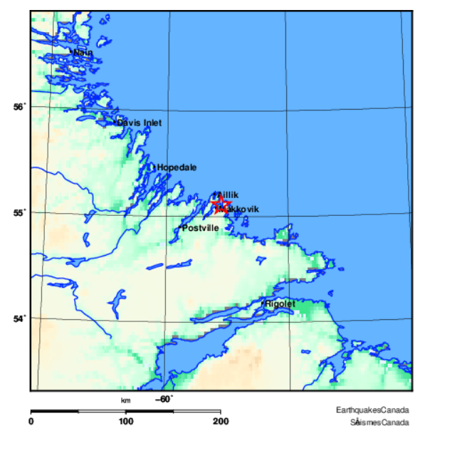 Two Minor Earthquakes Recorded off the Coast of Labrador, Near Makkovik