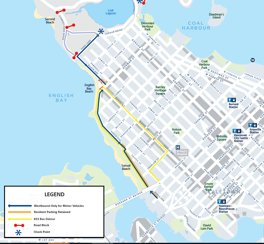 Vancouver to Open Eastbound Lanes of Beach Ave for Walking and Cycling