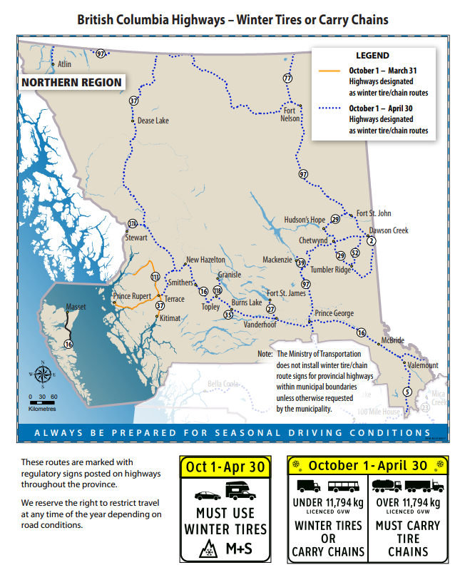 Winter Tire Requirement on British Columbia Highways Starts Today