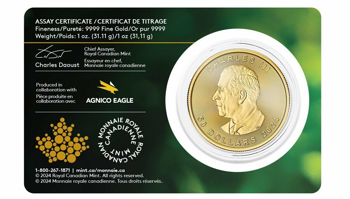 Special Edition 2024 $50 Gold Maple Leaf Coin by Royal Canadian Mint ...