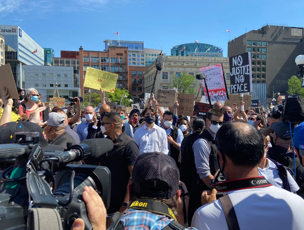 Trudeau Takes a Knee at Anti-racism Protest on Parliament Hill