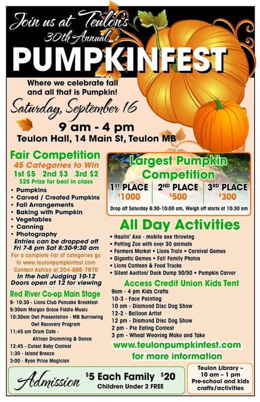 Welcome Fall at the “Giant” Teulon Pumpkinfest This Weekend